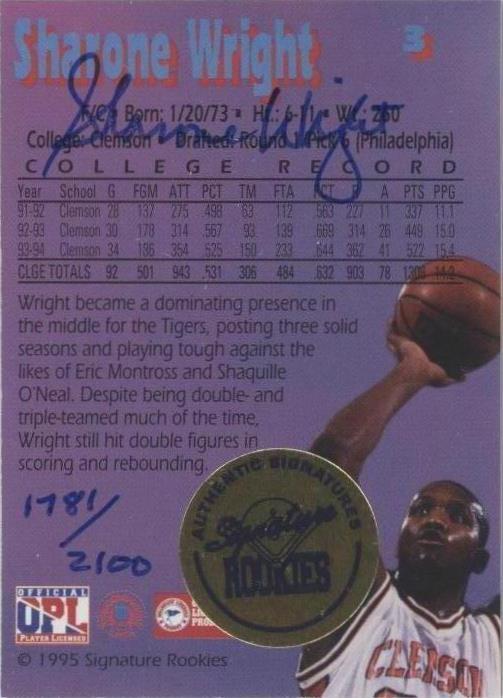 1994-95 Signature Rookies Kro-Max - Sharone Wright #3 Authentic ...