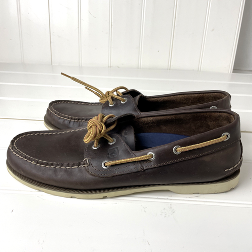 Sperry Top-Sider Brown Leather 2 Eye Classic Boat Shoes Men's Size 10.5 ...