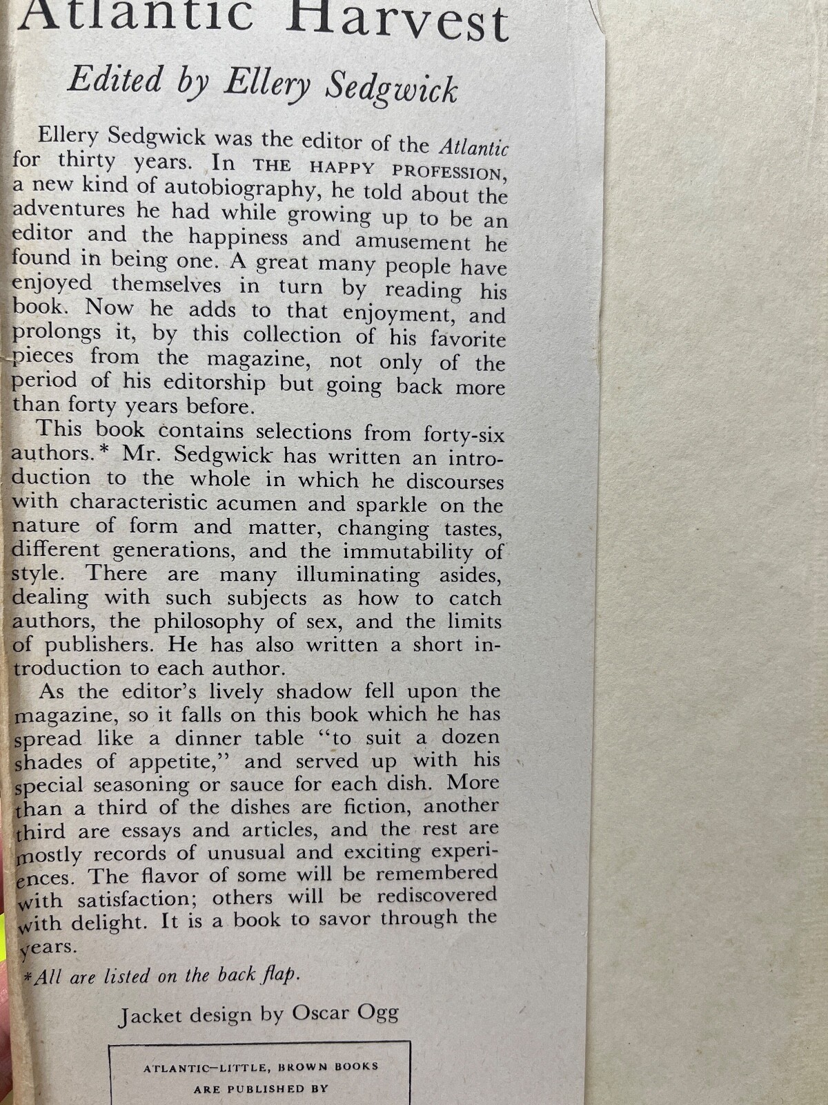 Atlantic Harvest Memoirs of the Atlantic edited by Ellery Sedgwick (hc ...