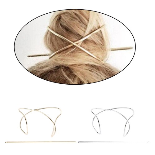 Womens Milimalist Hair Cuff Bun Cage Hair Pin Clips Hair Stick Gold ...