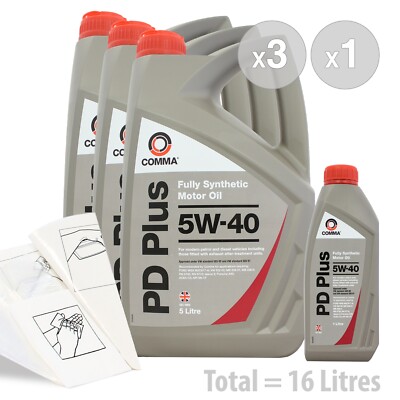 Car Engine Oil Service Kit / Pack 16 LITRES Comma PD Plus 5w-40 16L ...
