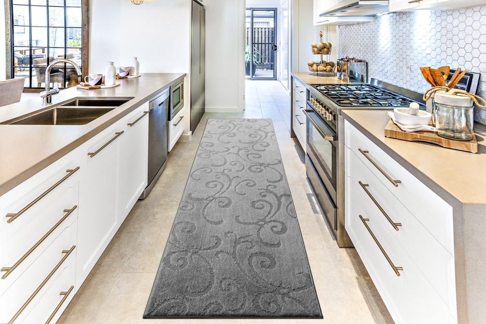 Non Slip Grey Machine Washable, Hallway, Kitchen Runner Rug, Custom Cut ...