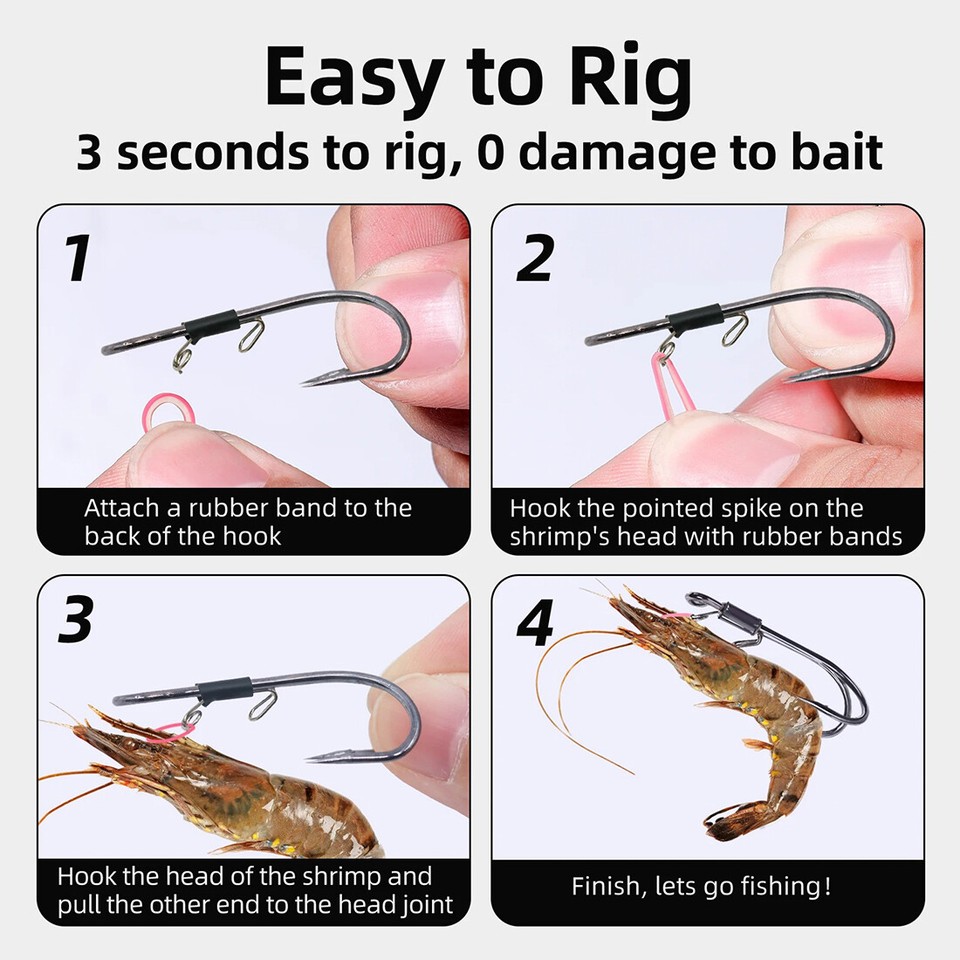 9KM 15Pcs Double Live Shrimp Hooks Set Catfish Fishing Hooks Shrimp ...