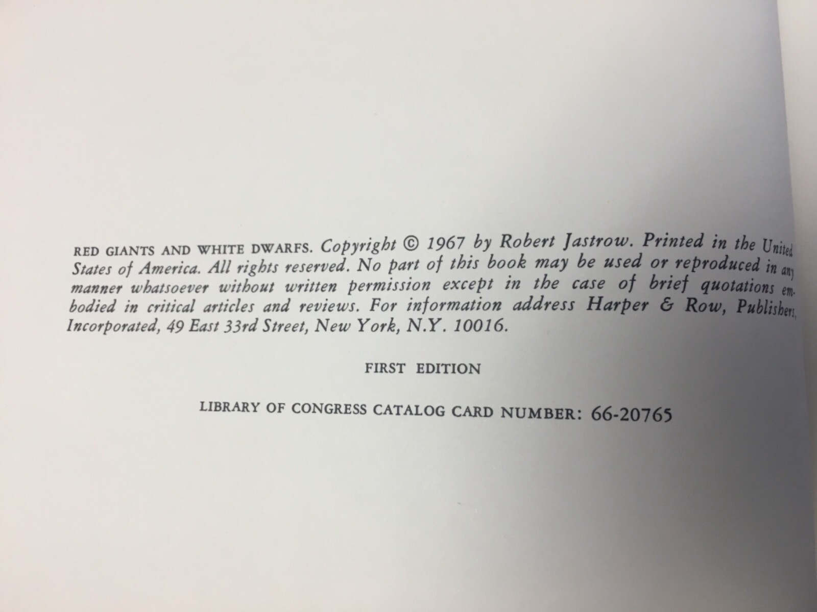 1967 Robert Jastrow 1st Edition Red Giants and White Dwarfs Original ...