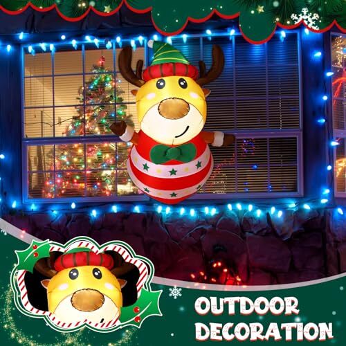 3.2ft Christmas Inflatable Reindeer Lean Out from Window Outdoor ...
