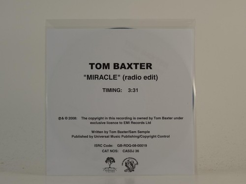 TOM BAXTER MIRACLE (H1) 1 Track Promo CD Single also White Sleeve ...