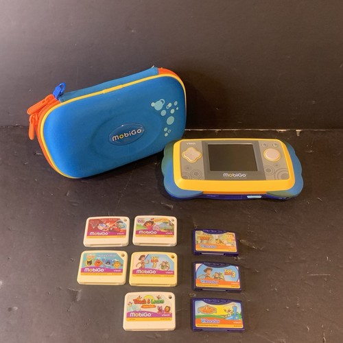 Vtech Mobigo Touch Handheld Learning Game Kids System Blue w/ 5 Games ...