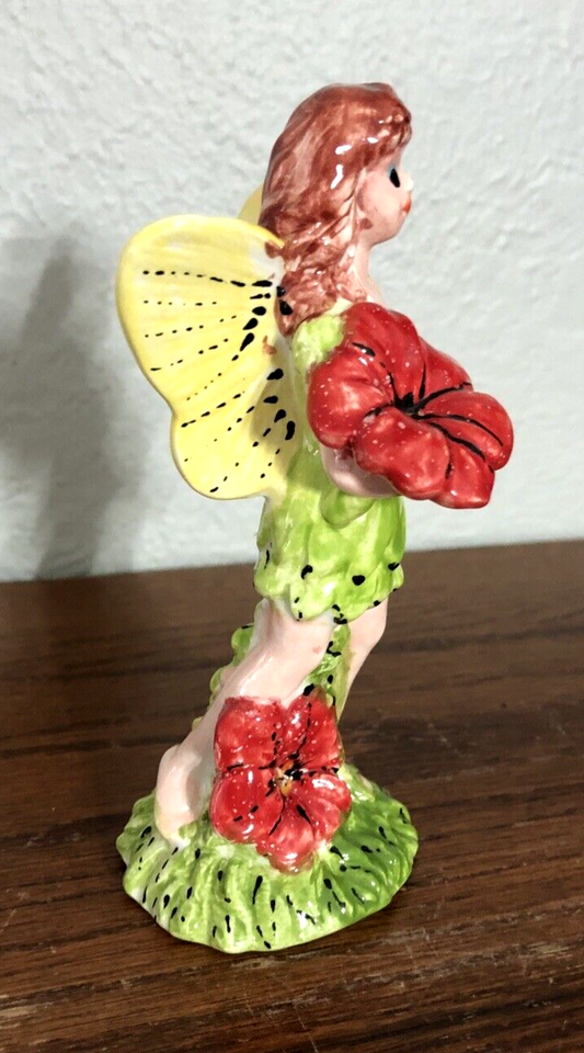 Vintage Ceramic Pixie Fairy with Flowers Hand Painted Figurine Signed 5 ...