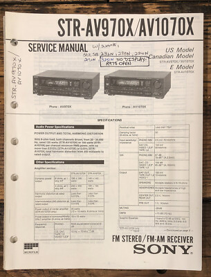 Sony STR-AV970X STR-AV1070X Receiver Service Manual *Original* | eBay