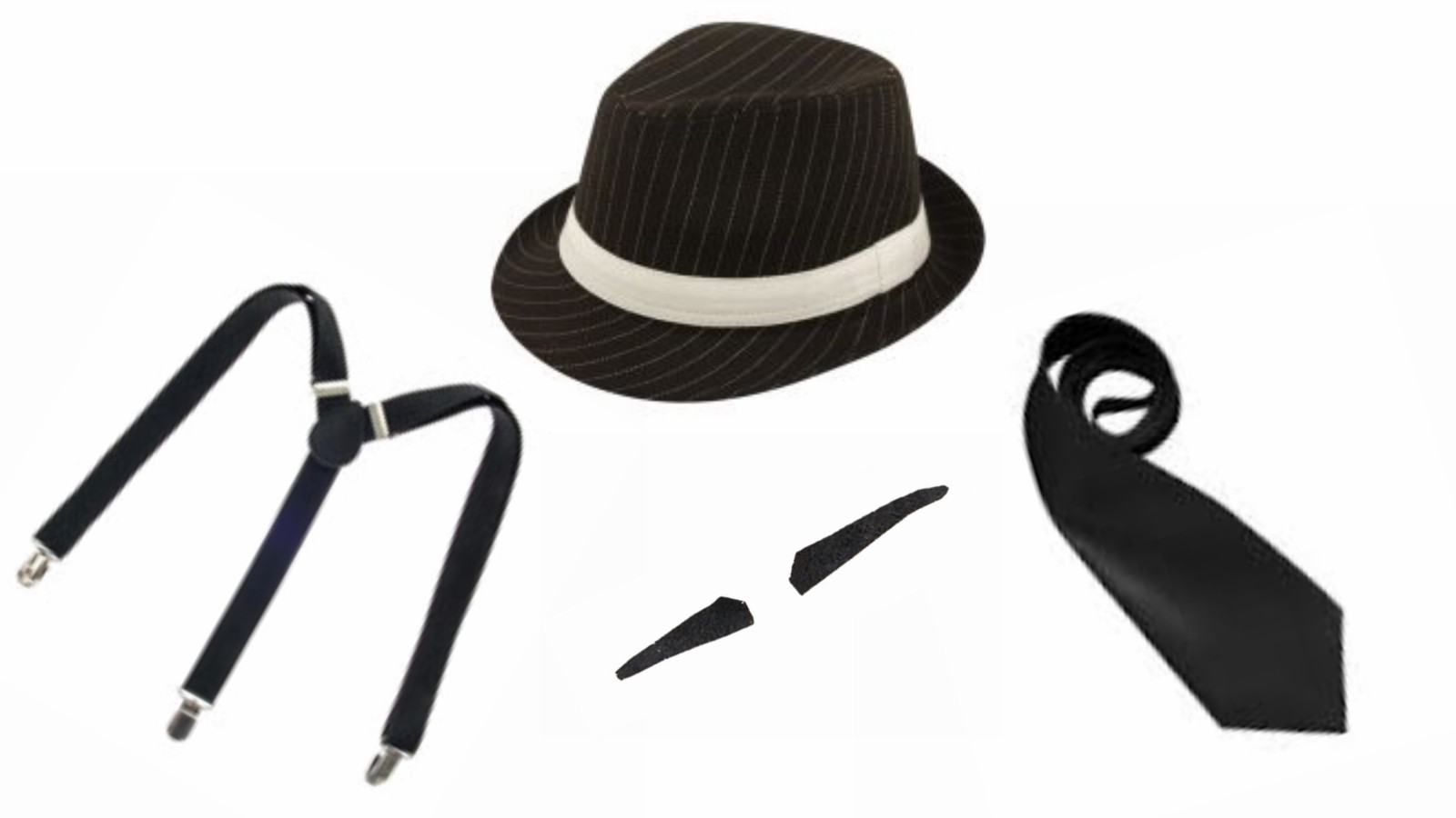 MENS PINSTRIPE TRILBY GANGSTER FANCY DRESS JAZZ SPIV TASH BRACES TIE ...