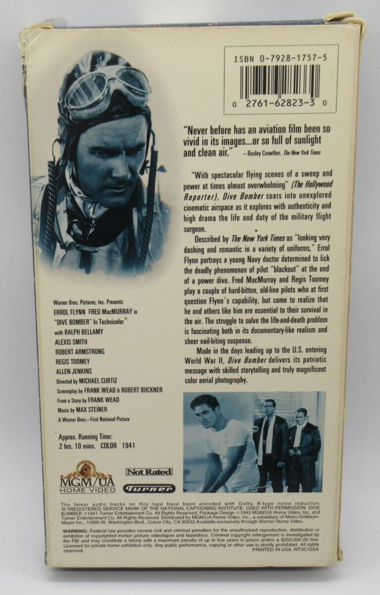 DIVE BOMBER VHS VIDEO MOVIE, ERROL FLYNN, FRED MACMURRAY, ALEXIS SMITH ...