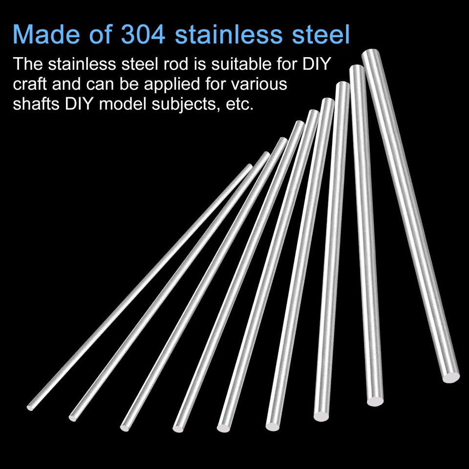 304 Stainless Steel Round Rods 2mm Dia 450mm Length Solid Shaft Rods ...