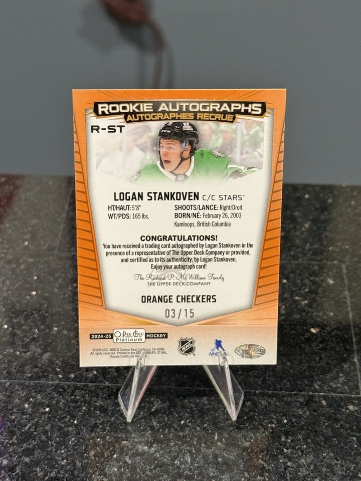 Logan Stankoven 2024-25 O Pee Chee Platinum NHL Orange Checkers Rookie ...