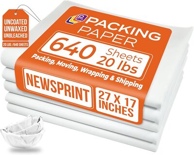 White Bulk Packing Paper Sheets for Moving | 640 sheets | 27" x 17 ...