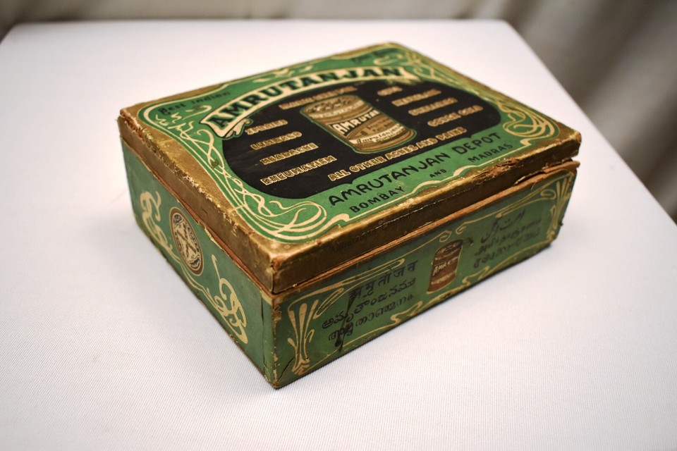 Vintage Advertising Tin Box Amrutanjan Pain Balm Chemist Paper Label Wooden Box | eBay UK