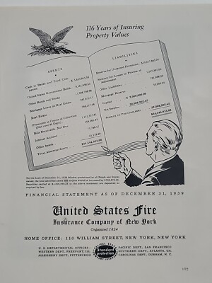 1940 United States Fire Insurance Fortune Magazine WW2 Print Ad Ledger ...
