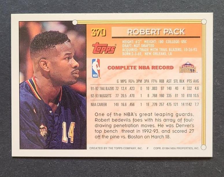 1993-94 Topps Gold #370 Robert Pack Nuggets | eBay