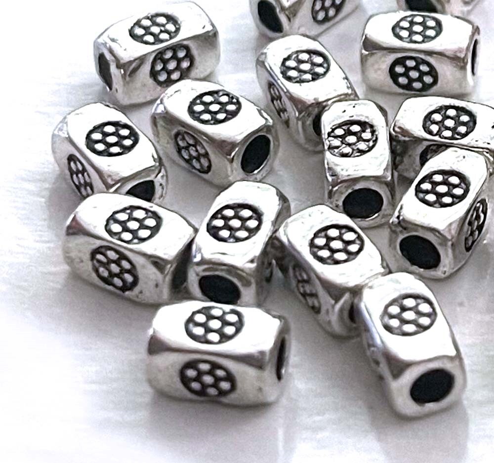 20 Antique Silver Pewter Imprint Tube Cuboid Beads 6x4mm | eBay