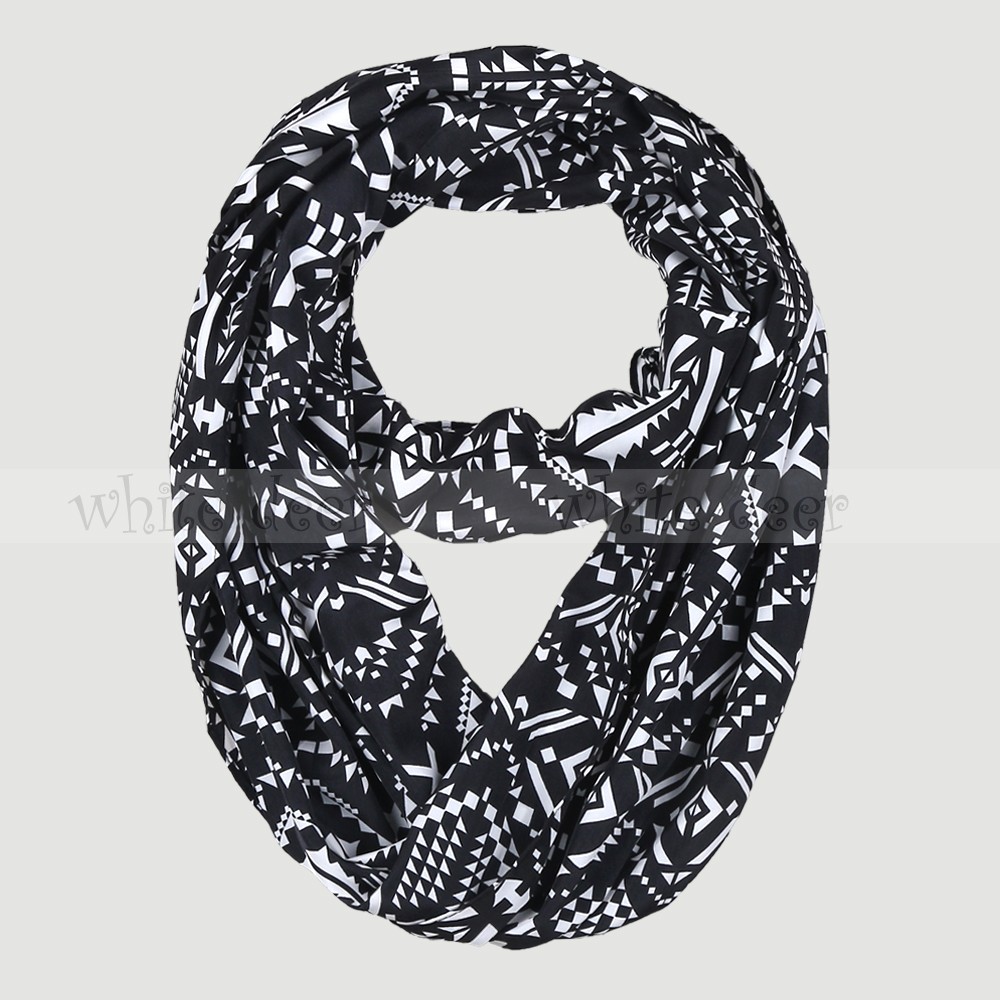 Geometric Pattern Shape Print Circle Loop Infinity Scarf Black Royal ...
