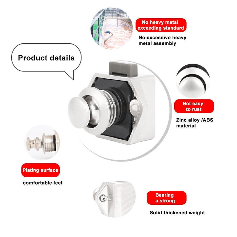 5x Push Button Drawer Caravan Cupboard Latch Catch Furniture Door Lock ...