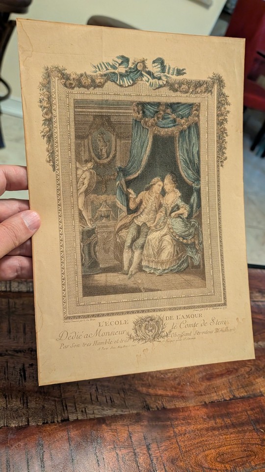 1772 French Engraving “L’École de l’Amour” Le Brun Mondhare Rococo ...
