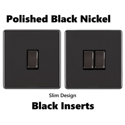 Screwless Slim Single or Double Light Switch 1 or 2 Gang 2 Way Wall ...