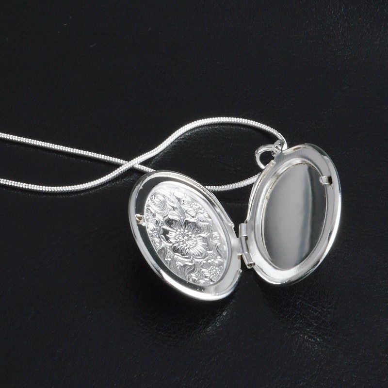 Women Necklace 925 Sterling Silver Round Open Locket Pendant Photo ...