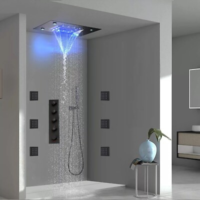 Thermostatic Waterfall Rainfall Shower System 14 X 20 Inch LED Shower ...