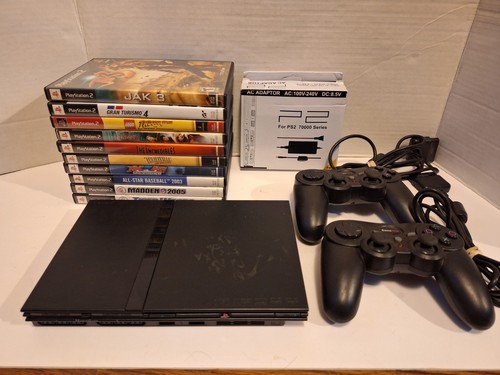 PS2 Playstation 2 Slim Console Lot Gamestop Controllers Cords 10 Games ...