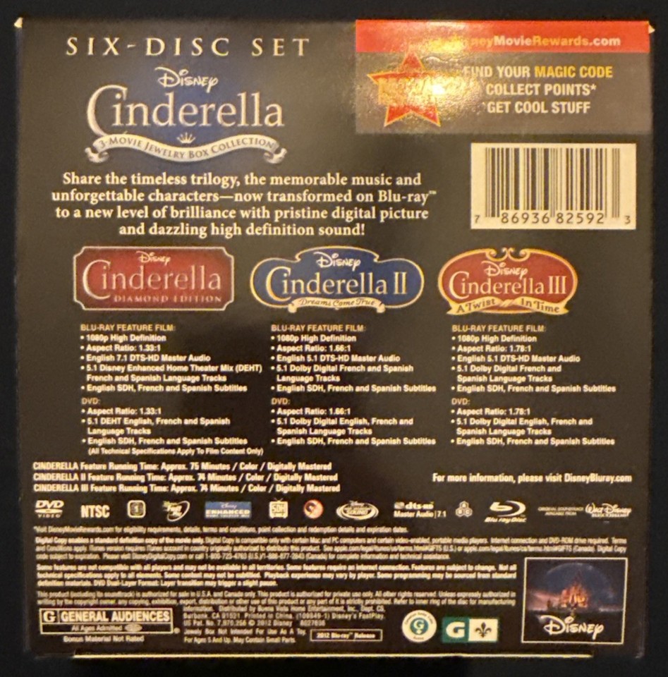 NEW ~ Disney's CINDERELLA 3 Movie and Jewelry Box DVD & Blu-ray ...
