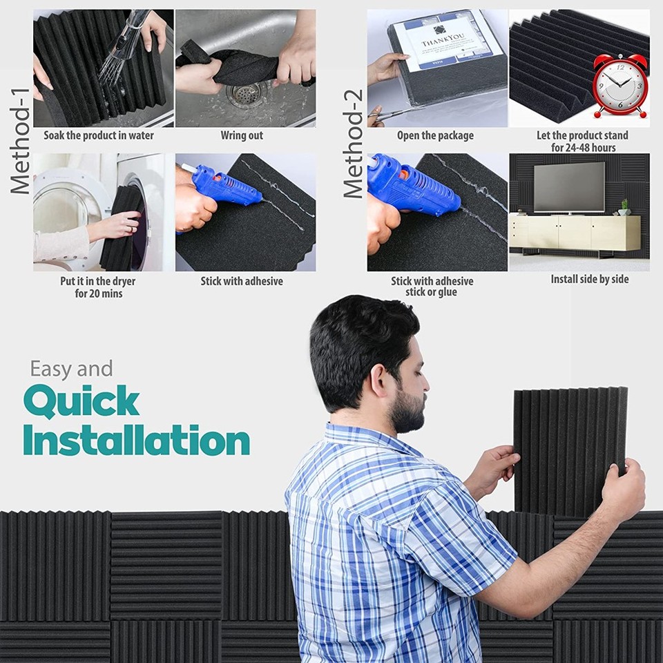 12-96PCS Acoustic Wall Panels Studio Sound Noise Proofing Insulation ...