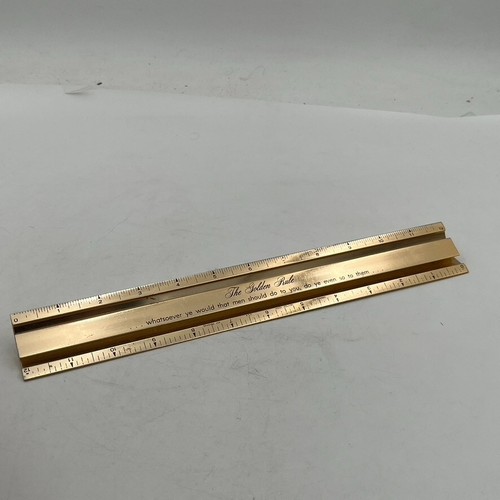 VTG Golden Rule Vintage Brass Gold Tone Ruler 12" Inch Executive Desk ...