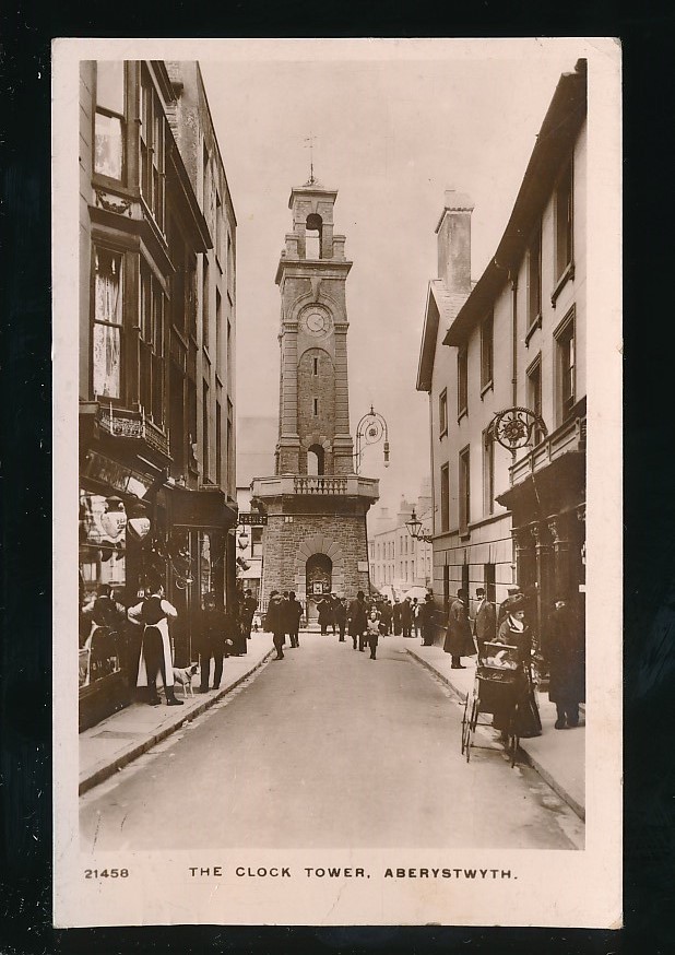 Wales Cardiganshire ABERYSTWYTH Clock Tower nice street scene 1923 RP ...