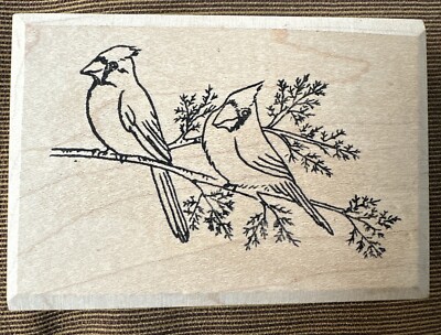 Sutter Stamp Rubber 2 Cardinals On Tree Branch Xmas Pine Evergreen Two ...