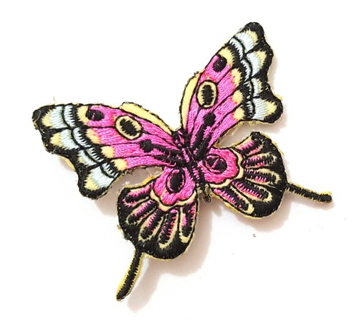 6pc / 7pc Black & Deep Pink Butterfly Embroideries Patch Appliques iron ...
