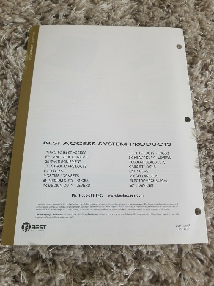 Vtg Best Lock Corporation Access Systems L Series Cabinet Locks Catalog ...