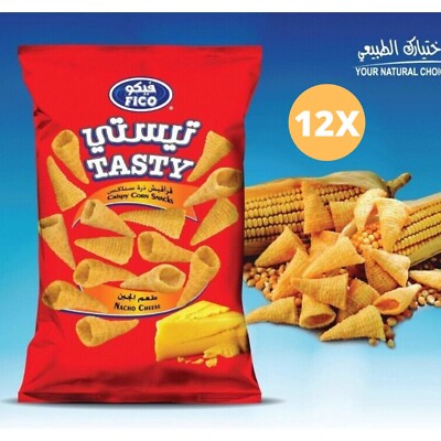 Pack de 12 X Fico Tasty Crispy Corn Snack Nacho cheeseفيكو شيبس بطعم ...