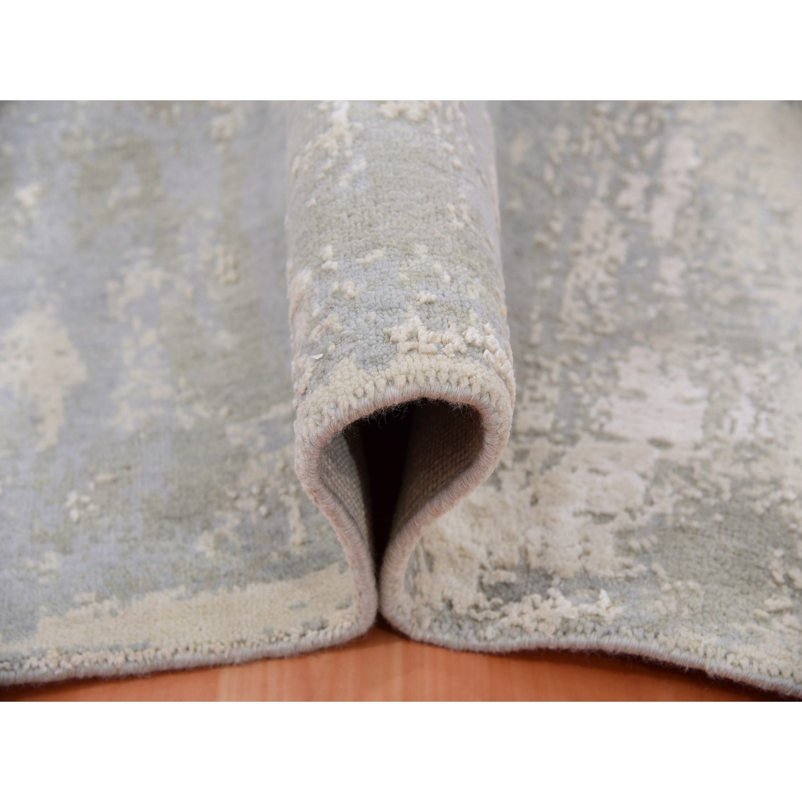 10'x10' Gray Modern Abstract Design Hand Knotted Wool and Silk Square ...