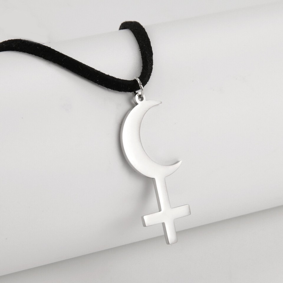 Moon Cross Lilith Symbol Pendants Necklace Stainless Steel Charms ...