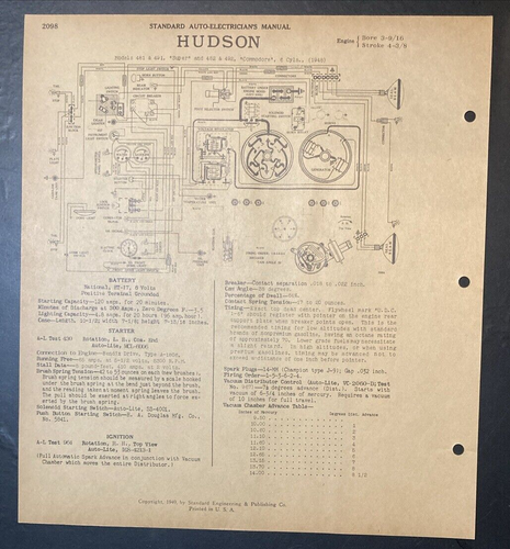 1948 Hudson Models 481 491 Super & 482 492 Commodore Auto Electrical ...