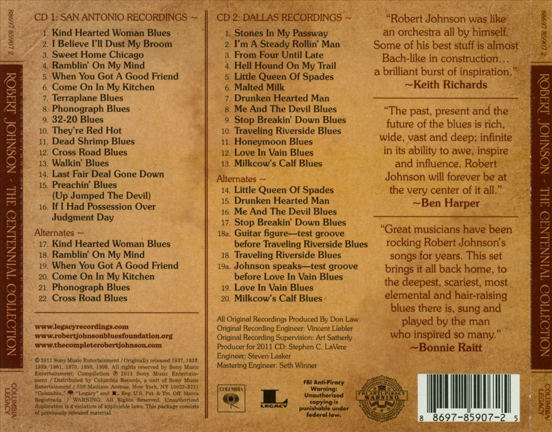 ROBERT JOHNSON - THE COMPLETE RECORDINGS: THE CENTENNIAL COLLECTION NEW ...