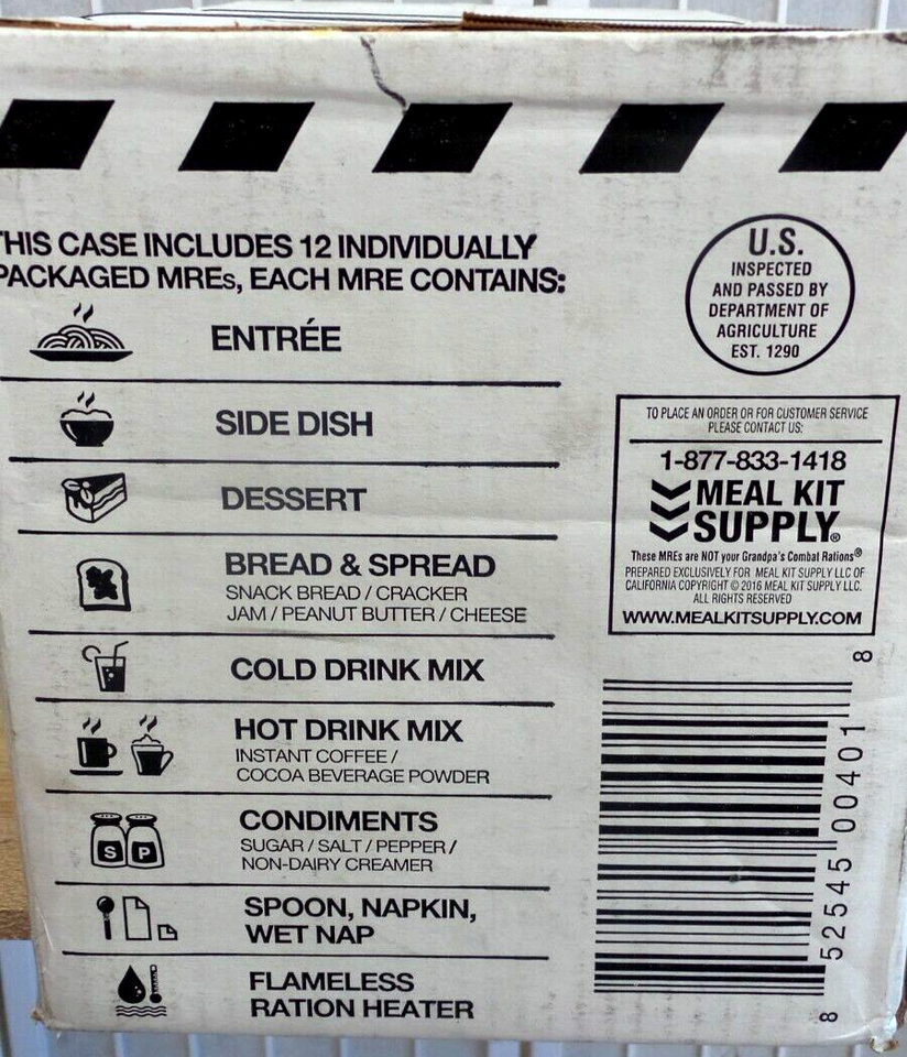 MRE MEALS, READY TO EAT 12 3 COURSE MEALS WITH FLAMELESS RATION HEATERS ...