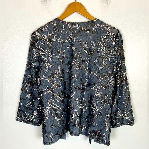 Chico's Sequin Embroidered 3/4 Sleeves Duster Cardigan Sz 1 US M Gray ...