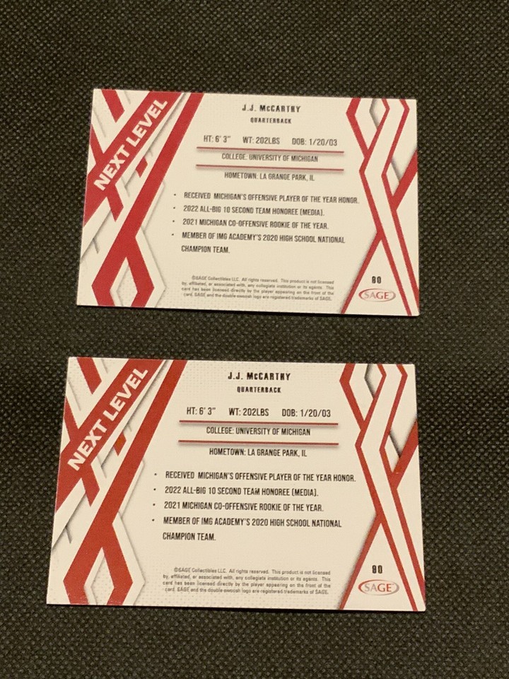 2024 SAGE HIT Low Series -JJ McCarthy Blue & Silver Michigan Next Level ...