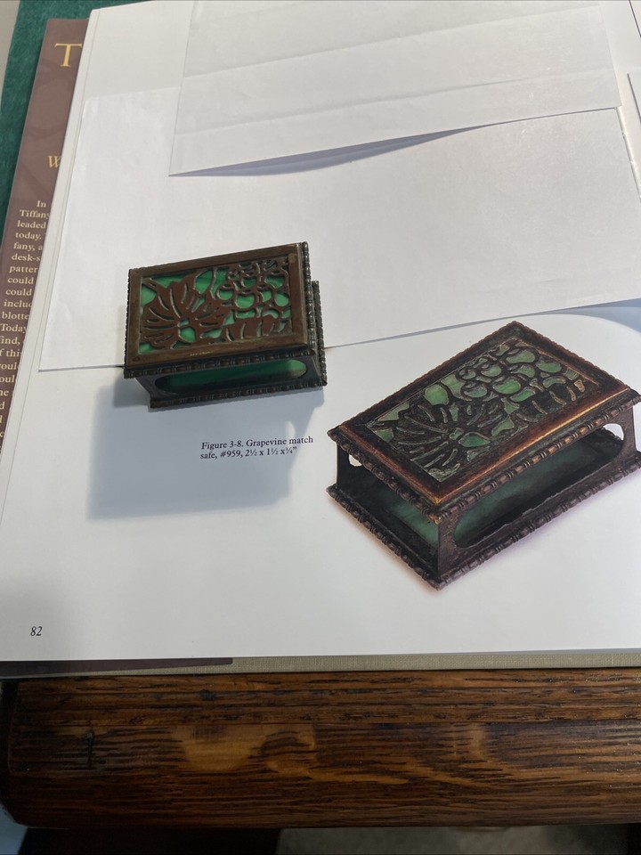 ANTIQUE TIFFANY STUDIOS GRAPEVINE BEADED MATCHBOX SAFE:GREEN GLASS ...
