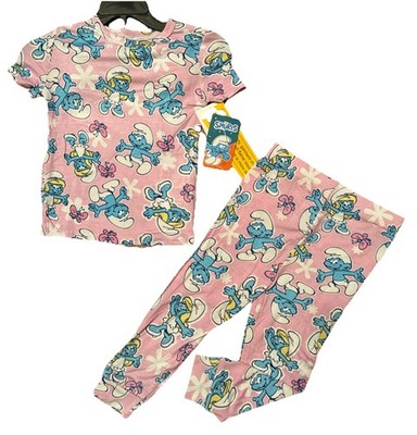 SMURFS 2pc PINK Short-Sleeve Pajama Set SMURFETTE Soft PJ Bamboo GIRLS ...