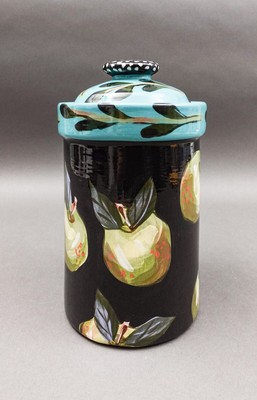 Droll Designs Hand Painted Apple Fruit Art Pottery Lidded Jar Canister ...