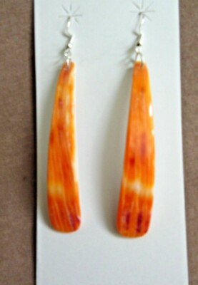 Zuni Native Orange Spiny Oyster & Silver Hook Earrings by J Espino ...