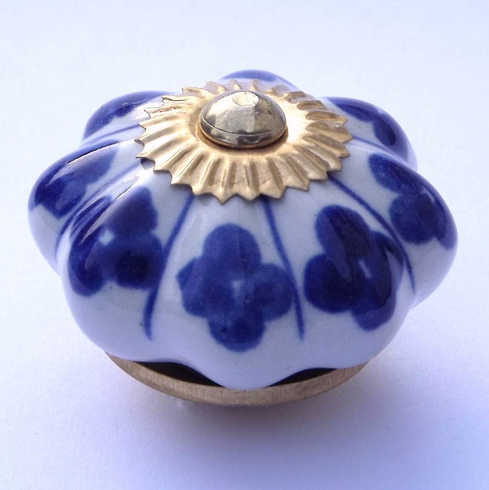 Blue White Ceramic Porcelain Door Knob Handle Drawer cupboard pull ...