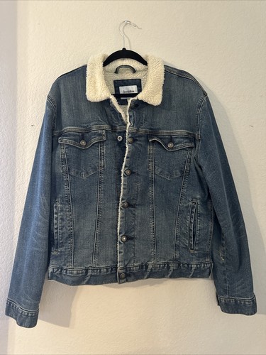 Goodfellow Denim Jean Trucker Jacket Sherpa Lined size L Men Blue ...